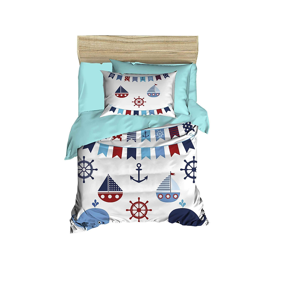 paradise RANFORCE 100% Cotton Nautical Baby Bedding, Anchor Ship Sailing Boat Themed Duvet Cover Set, Crib Bedding for Baby Boys, Blue