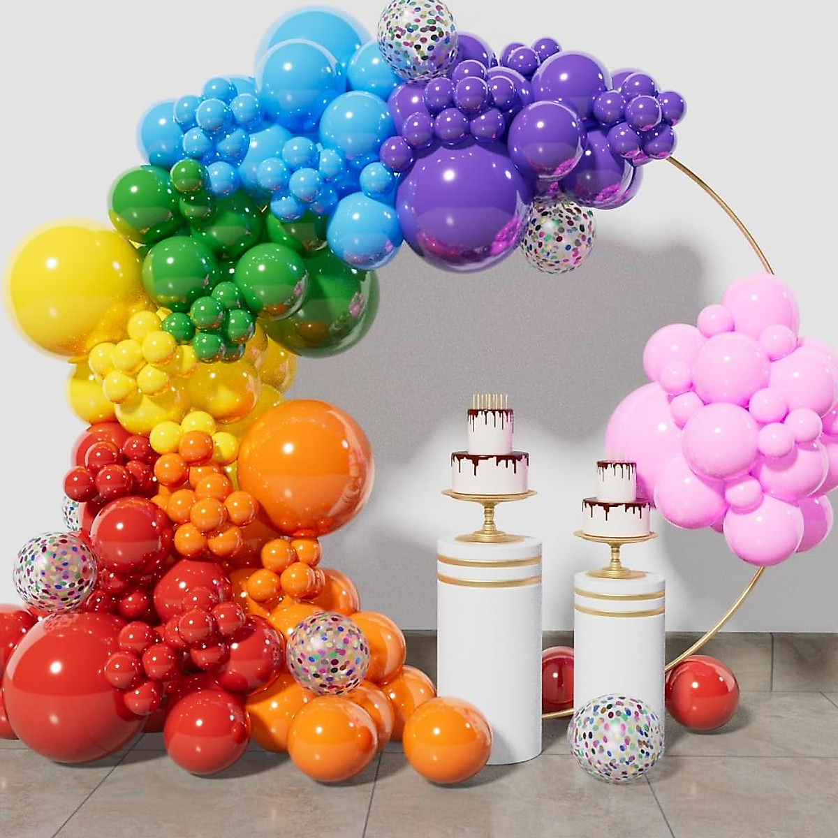 162 Pcs Rainbow Garland Balloon Kit mixed size 18 12 5 Inch Rainbow arch balloon kit for Birthday Baby Shower Wedding.