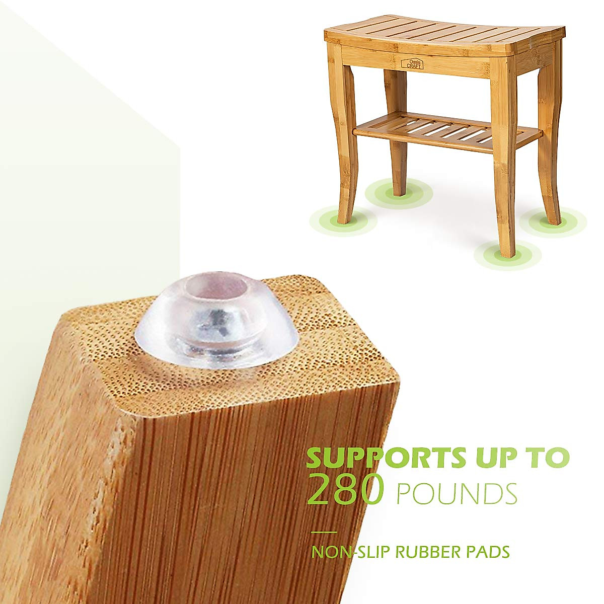 OasisCraft Bamboo Shower Bench and Chair with Free Soap Dish, 19" Waterproof Bamboo Shower Seat Bench with Shelf, Wooden Bathroom Seat Stool Spa Bath Organizer, Perfect for Indoor Outdoor