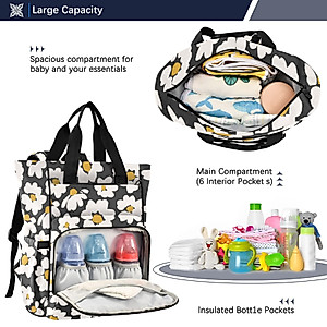 Daisy Flowers Diaper Bag Backpack for Baby Boys Girls Multifunction Baby Essentials Travel Tote with Stroller Straps & Bottle Storage Maternity Travel Bag for Shopping Hiking Traveling Moms Dads