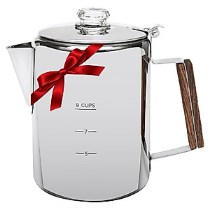 MEREZA Camping Coffee Pot Stovetop Coffee Maker Percolator Campfire Coffee Pot Stainless Steel Coffee Pot Camping Outdoors Home 9 Cup No Aluminum & Plastic Fast Brew