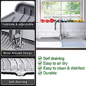 Aynuma Kitchen Faucet Sink Splash Guard, 24" x 5.6'' Upgrade Silicone Faucet Water Catcher Mat, Sink Draining Pad Behind Faucet, Rubber Drying Mat for Countertop, Bathroom, Farmhouse, RV (Grey)