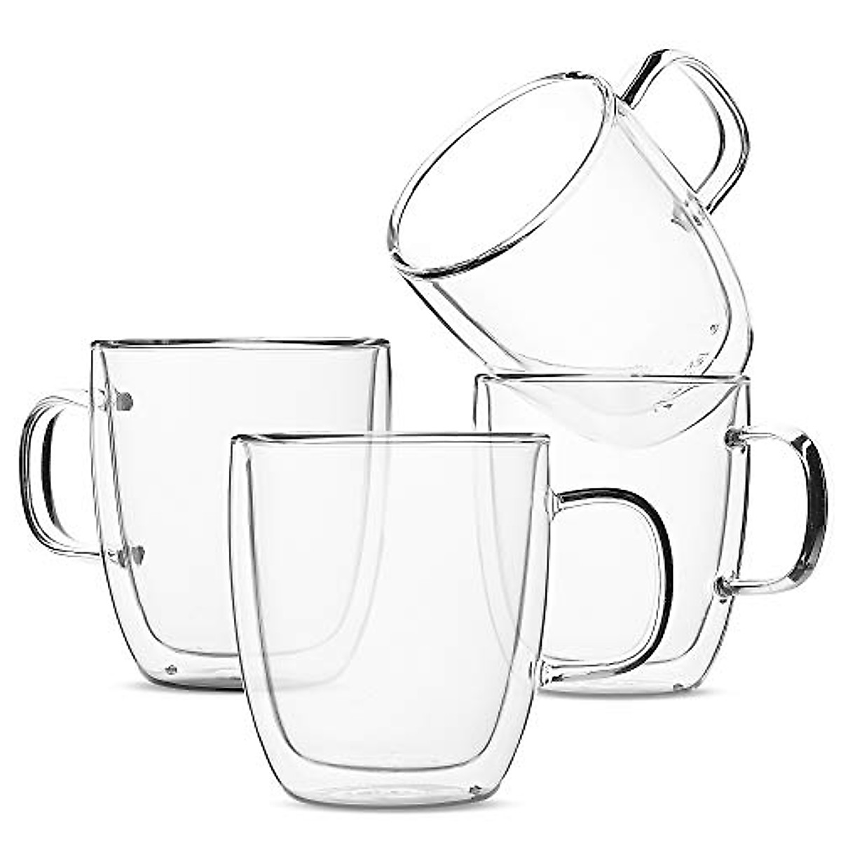 BTaT- Double Wall Glass Cups, Set of 4 (8 oz, 240 ml), Tea Cups, Glass Coffee Mugs, Cappuccino Cups, Latte Cups, Latte Mug, Clear Coffee Cup, Espresso Glass, Glass Tea Cups, Mother's Day Gift