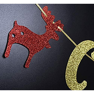 Merry Christmas Glitter Gold Burlap, Reindeer Banner, Christmas Party Favors (Gold)