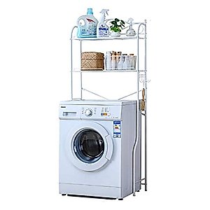 Hokcus Multi-Functional Shelf Washer Storage Frames for Over Toilet,Shelf 2-Layer Over Washinghine Storage Rack,Utility Metal Bathroom Shelf,Adjustable Foot Pad - 2 Layers with 3 H