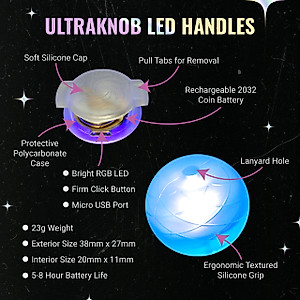 UltraPoi UltraKnob Handles Set (Pair (2)) - Rechargeable LED Poi Knob Handles for Poi Balls - Over 30 Rainbow Color Modes & Flashing Patterns - Silicone Knob Set for Poi, Flow Arts, & Light Spinning