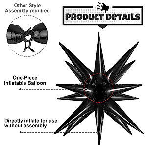 10 Pcs Star Balloons Explosion Starburst Balloons Foil Cone Balloons Magic for Birthday Wedding Anniversary Party Backdrops Decorations Supplies, 6 Pcs 22 Inches and 4 Pcs 27 Inches (Black)