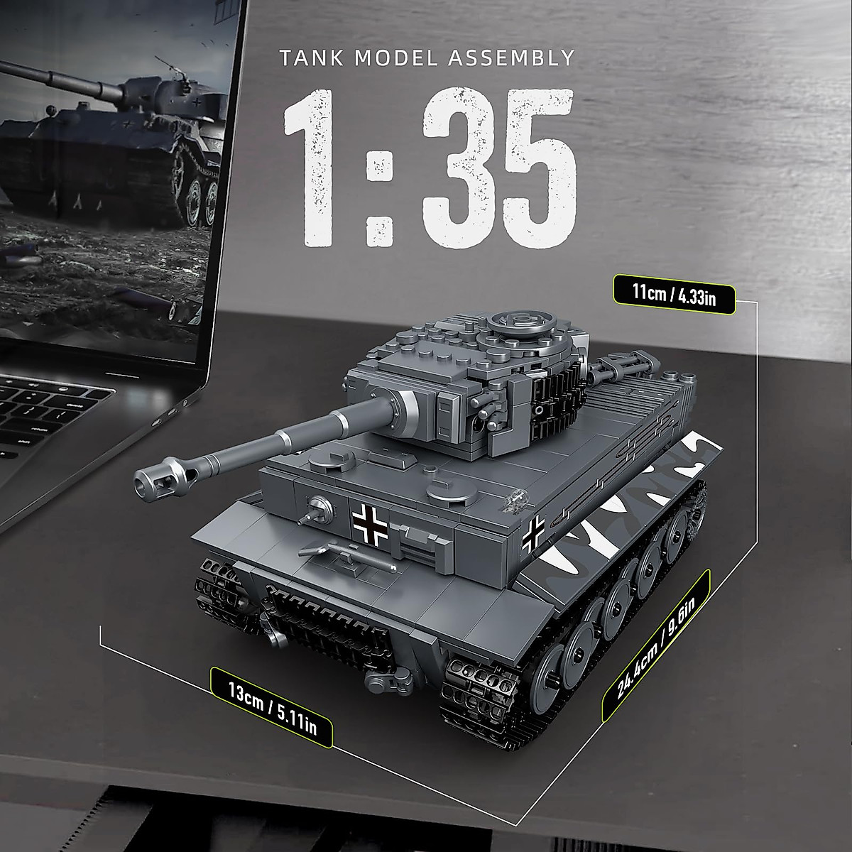 Mould King 20014 Tiger Tank Building Blocks Toy, MOC Technology Tiger Tank, Military Vehicle Model Construction Blocks Toys with with Remote Controller