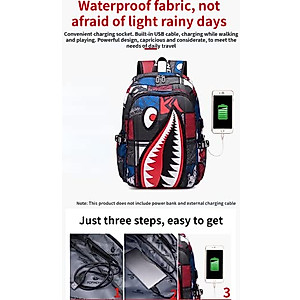 School Bag Boy School Bag Laptop Backpack with USB Portable Waterproof (blue foliage)