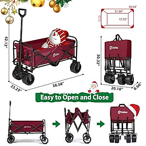 Sekey Heavy Duty Foldable Wagon with 330lbs Weight Capacity, Collapsible Folding Utility Garden Cart Big All-Terrain Beach Wheels & Drink Holders.Red