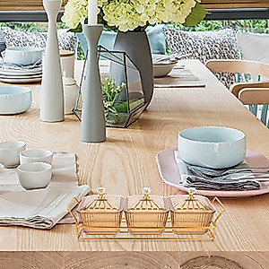 Cabilock Serving Bowls Condiment Serving Tray 3 Clear Appetizer Bowls Set with Iron Rack Chip Dips Snack Dish Buffet Server Food Display Relish Platter for Fruit Dessert Nuts Candy Decorative Tray