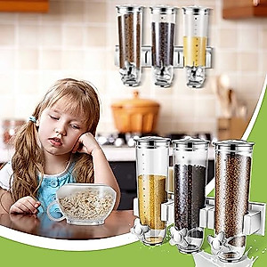 Umigy 2 Pcs Candy Dispenser Wall Mounted, Triple Dry Cereal Grain Dispenser Machine Wall Mount, Food Storage Container for Pantry Snack with 3 Cup for Kitchen, 39 oz (Silver)