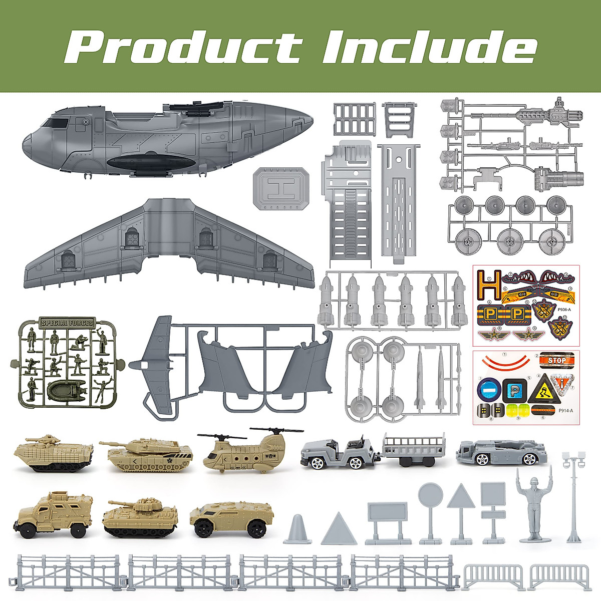 XDUOYJOY Military Airplane Toy, Army Toys Fighter Jet with 8 Vehicles, Army Men Trucks Airplanes Helicopter Car Kits Birthday Gift for Boys Age 4-7