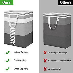 2-Pack 75L Laundry Hamper Collapsible Waterproof Laundry Basket with Easy Carry Handles Freestanding Tall Clothes Hampers for Laundry Bedroom Bathroom (Grey & Dark Blue)