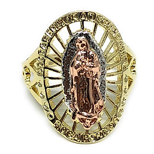 Fran & Co. Gold Plated Women's Tri-Color Virgin Mary Ring Virgen de Guadalupe Anillo (6)