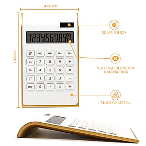 Calculator, 10 Digits Solar Battery Basic, Dual Powered Desktop Calculator, Tilted LCD Display, Inclined Design Slim Desk Calculator by Sportsvoutdoors (White)