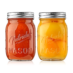 NutriChefKitchen Mason Jars with Lids - 16oz DIY Magnetic Spice Jar Glass Container w/Airtight Lid and Band - Ideal for Meal Prep, Overnight Oats,Jelly,Jam, Honey,Candles,Crafts,Wedding Favors (2 Pcs)