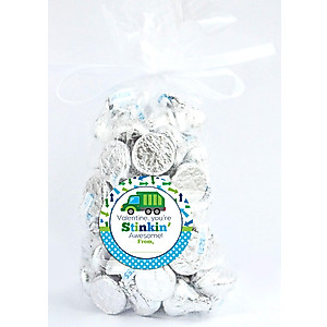 Garbage Truck Vehicle-Themed Valentine Party Favor Sticker Labels, 40 2" Party Circle Stickers by AmandaCreation, Great for Classroom Valentines, Envelope Seals, Gifts & Treats