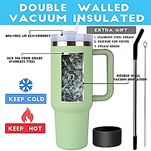 40oz Tumbler with Handle and Straw Lid,Stainless Steel Travel Mug Water Bottle Cup,Reusable Insulated Vacuum Cup (QL-Green)
