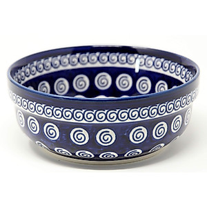 Polish Pottery Bowl 6 Inch From Zaklady Ceramiczne Boleslawiec Cobalt Swirl Pattern, Height: 2.5" Diameter: 6" Capacity: 24 Oz.