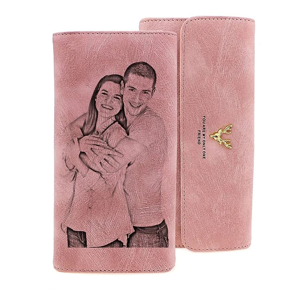 Custom Engraved Wallets for Her Personalized Photo Wallet Customized Mother's Day Gifts (Pink)
