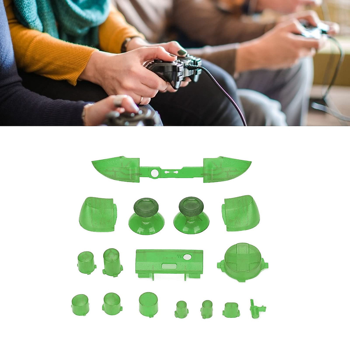 Replacement Full Set Bumper Buttons Compatible with Series X Series S Controller, Controller LB RB LT RT Bumper Buttons Repair Kit, Gamepad(Green)