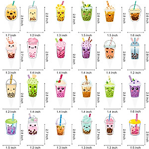Bubble Tea Cupcake Toppers 48Pcs Boba Tea Themed Birthday Party Decorations Bubble Milk Tea Cake Cupcake Topper Decorations for Pearl Milk Tea Theme Birthday Baby Shower Party Supplies