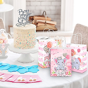 24 Pack Elephant Baby Gift Bags Baby Shower Treat Bags Birthday Party Favor Bags Candy Goodie Bags for New Parents Sprinkle Birthday Party Boy Girl Baby Shower Kids Animal Theme Supplies Decor(Pink)