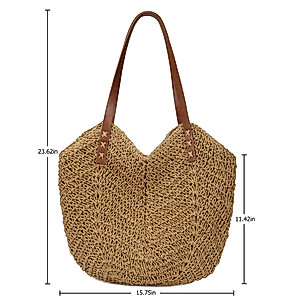 Womens Large Straw Tote Bag Handmade Woven Beach Shoulder Bag Top Handbag Purse for Summer, Brown