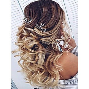 Heread Crystal Bride Wedding Hair Pins Rhinstones Bridal Hair Accessories Head Piece for Women and Girls (Pack of 3) (A Silver)