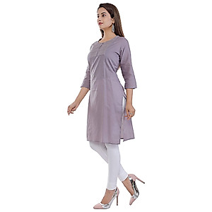 Ramkudi Indian Women's Plain Embroiderd Cotton Straight Kurti Top (Light-Purple)