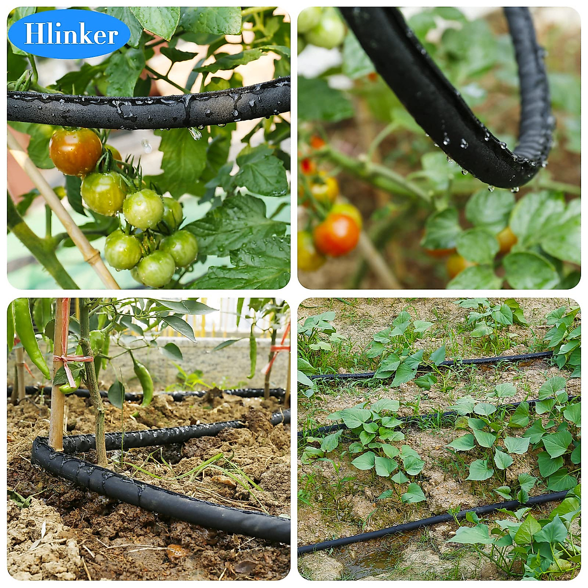 Hlinker Flat Soaker Hose 15 25 50 75 FT for Garden Beds, 25Ft 1/2" Linkable Consistent Drip Irrigation Hose Save 80% Water, Leakproof Heavy Duty Double Layer Sprinkler Hose