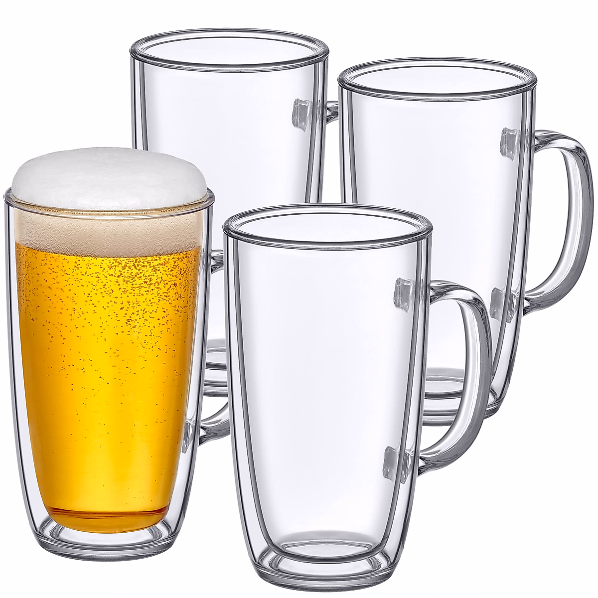 Amazing Abby - Appalachians - 28-Ounce Insulated Plastic Beer Glasses (Set of 4), Double-Wall Beer Mugs, Reusable, BPA-Free, Shatter-Proof, Dishwasher-Safe, Perfect for Poolside, Outdoors, and More