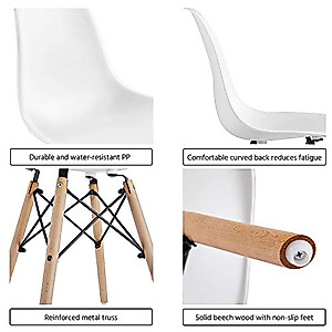 Yaheetech Dining Chairs with Beech Wood Legs and Metal Wires Modern Side Shell Eiffel DSW Chairs for Dining Room Living Room Bedroom Kitchen Lounge Reception, Set of 8, White