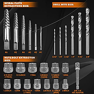 ACROTOL 26 Pieces Bolt Extractor Set, Spiral Screw Extractor Set and Drill Bits, Extraction Socket Set for Removing Damaged, Rusted, Rounded Bolts, Nuts and Screws