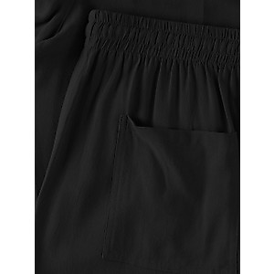 Womens Linen Shorts with Elastic Waistband Comfort Fit Skinsoft Summer Shorts (Large, 3bh05_Black)