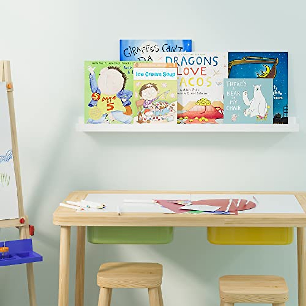 Wallniture Denver Floating Shelves for Kids Room Decor, 30" White Kids Bookshelf Picture Frames Ledge Shelves, Toddler Toys Storage, Set of 2