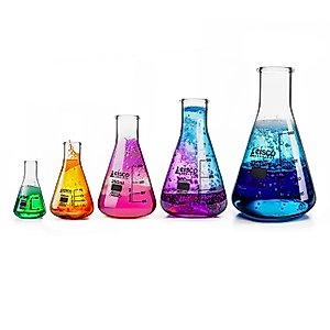 EISCO Premium Erlenmeyer Flask Set - 50ml, 150ml, 250ml, 500ml & 1000ml - Narrow Neck, White Graduations - Superior Durability & Chemical Resistance - Borosilicate 3.3 Glass