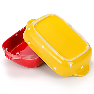 AVLA 4 Pack Porcelain Baking Dish, 7 Inch Ceramic Rectangular Small Baking Pan Baking Ramekin with Double Handles, 18 OZ Individual Baking Pans for Lasagna, Casserole Dish, Polka Dot