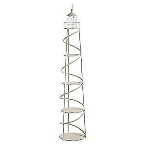 Cape Craftsmen 5 Tier Metal White Distressed Lighthouse Metal Display Unit with Glass Cylinder for Candle