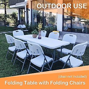 BOSOVEL 78 inch Folding Table Fold in Half 7ft Table w/Handle White Plastic for Outdoor & Indoor Booth Party Kitchen Dining Picnic Camping BBQ