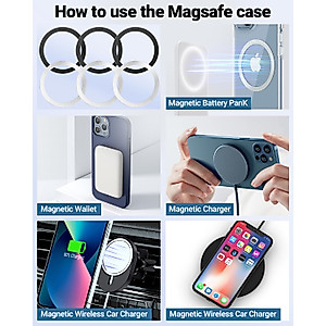 KALAPOP Magnetic Wireless Charging Magsafe Ring-6 PCS,Ultra-Thin(0.4mm) Magsafe Sticker, Compatible with iPhone 15/14/13/12 Series,Samsung Galaxy,Google Pixel Series,Magsafe Accessories-3Black&3Silver