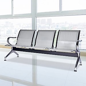 kinbor Waiting Room Chairs - Silver Reception Chairs, Waiting Room Bench for Clinic, 3 Seat Office Guest Chairs, Lobby Furniture for Hospital, Salon, Bank, Airport