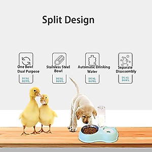 Pets Water and Food Bowl Set, Double Dog Cat Bowls Water and Food Bowl Set with Automatic Waterer Bottle for Small or Medium Size Dogs Cats, Non Slip Anti Spill Stable Separation Design