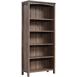 Worksense by Sauder Woodburn 5-Shelf Display Bookcase in Washed Walnut, Washed Walnut Finish