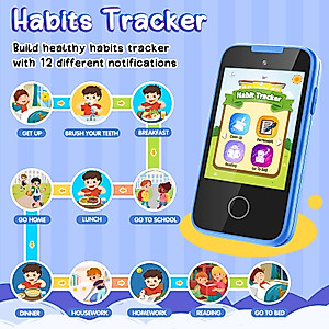 Kids Phone Toy for 3 4 5 6 Year Old, Touchscreen Kids Cell Phone Dual Camera with Music Player Flashlight Puzzle Games Alarm Learning Toys Christmas Birthday Gifts for Boys Ages 3-6 with SD Card Blue