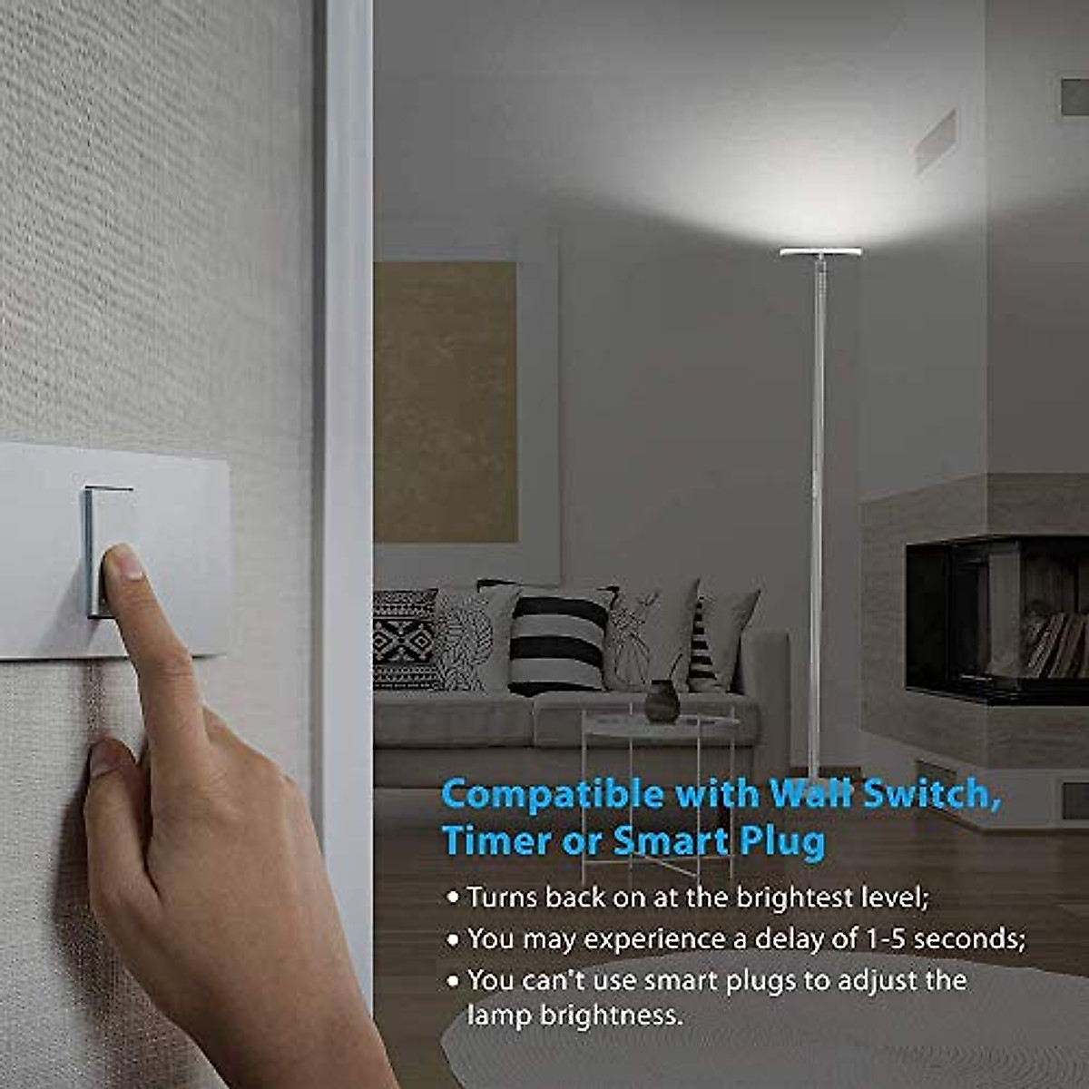 TROND Led Floor Lamp Torchiere Dimmable Floor Lamp 30W, 5500K Natural Daylight(Not Warm Yellow), 5000 lm, 71 in, 30 Minutes Timer, Detachable, Silver