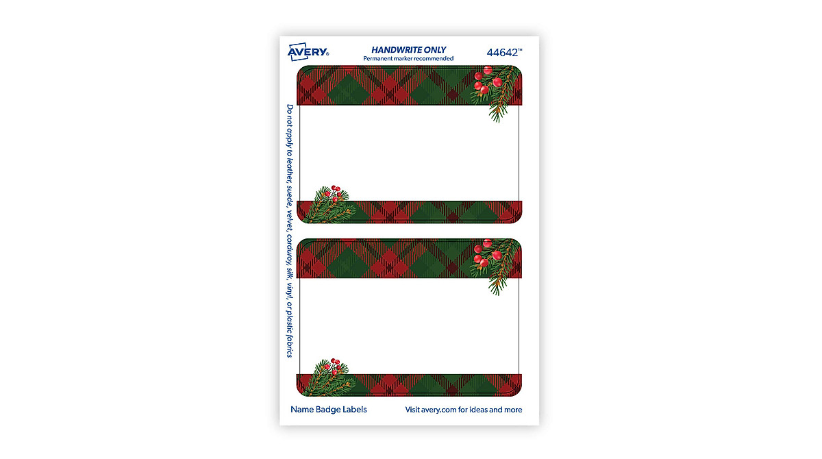 Festive Avery Plaid Name Tags for Holiday Events