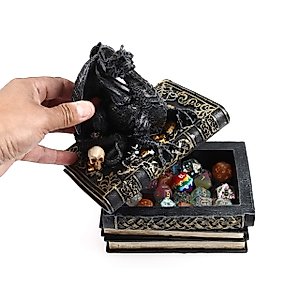 Forged Dice Co. Dragon Treasure Book Dice Box with Custom Foam Insert - Container Displays 7 Individual Dice or Holds 8 Complete Polyhedral Dice Sets 56 Total Dice - Storage for DND RPG Tabletop Dice