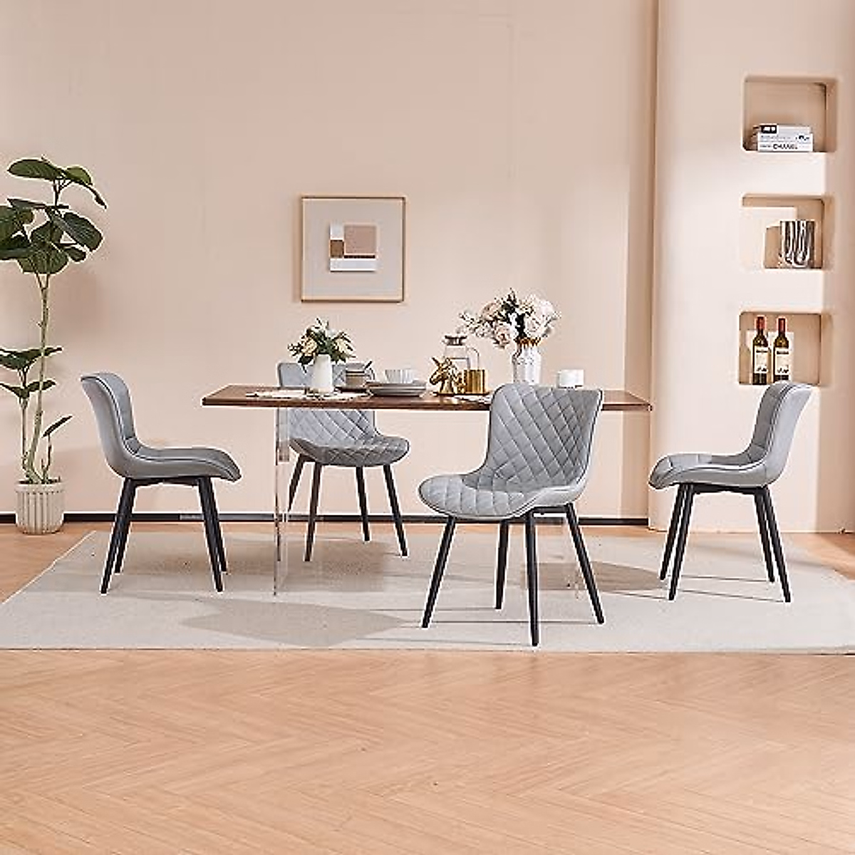 Kidol & Shellder Upholstered Dining Chairs Set of 2 Kitchen Dining Room Chairs Mid Century Modern Kitchen Chairs Dining Table Chairs Faux Leather Side Chair for Waiting Living Room Bedroom(Gray)